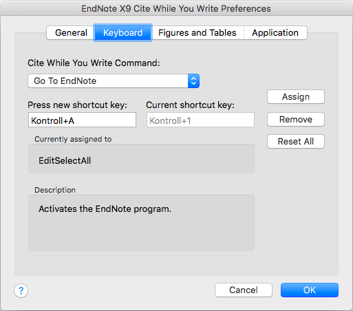 Setup For Hotkeys EndNote X9 Mac 